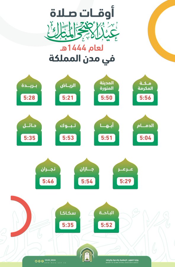 أوقات صلاة عيد الأضحى في مدن السعودية صحيفة المو